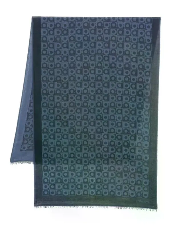 FERRAGAMO Gancini-pattern Scarf - Blue