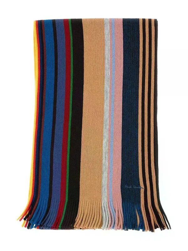 Paul Smith Signature-stripe Fringed Scarf - Beige