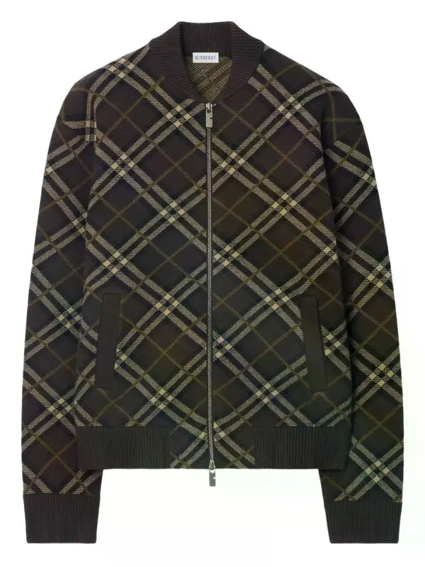 Burberry Check-pattern Wool-cashmere Blend Bomber Jacket - Brown