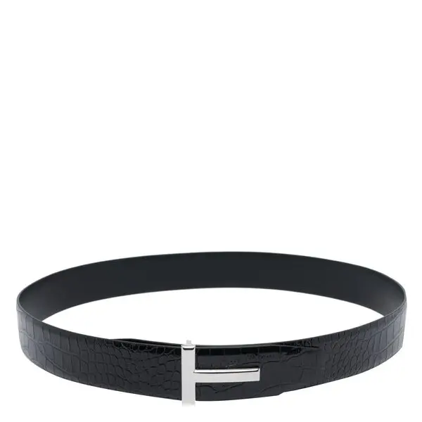 TOM FORD Reversible Hammered Leather Belt - Black