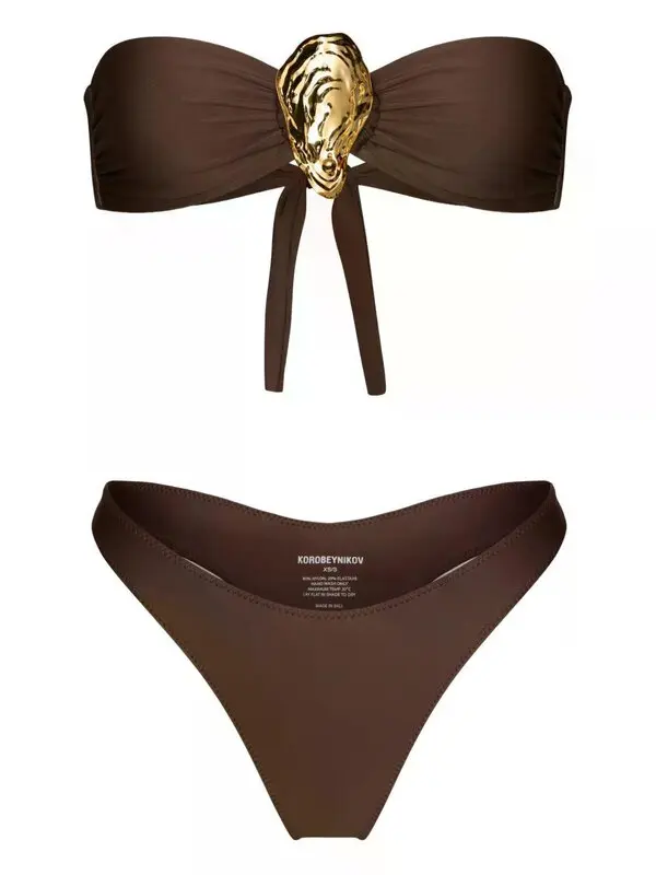 KOROBEYNIKOV Shell-embellished Bikini - Brown