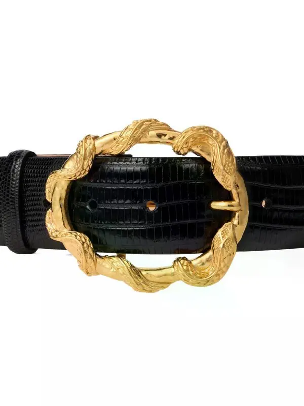Roberto Cavalli Snake Buckle Leather Belt - Black