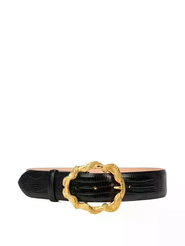 Roberto Cavalli Snake Buckle Leather Belt - Black