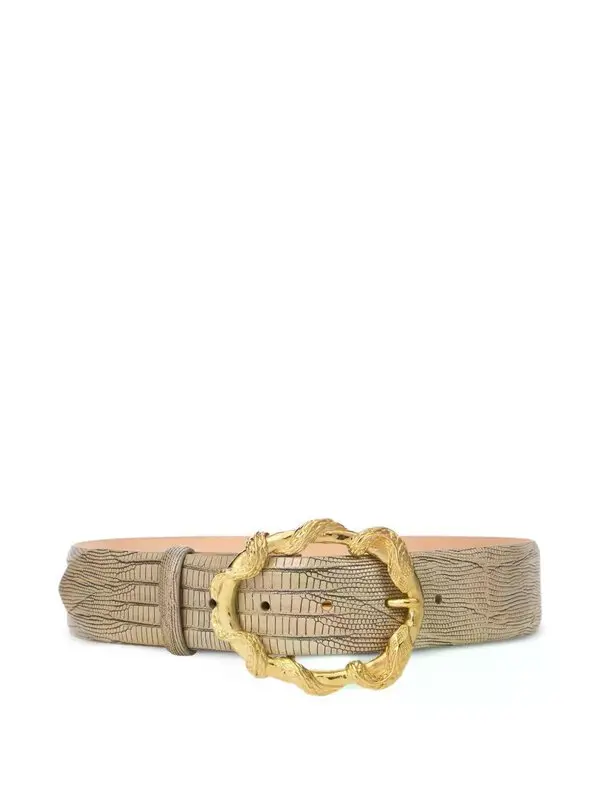Roberto Cavalli Cobra-print Snake-buckle Belt - Neutrals