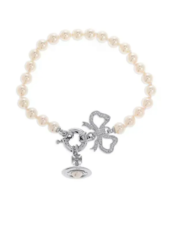 VIVIENNE WESTWOOD Crystal-embellished Bow Pendant Bracelet - Silver