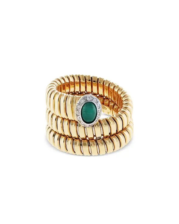ALBERTO MILANI 18k Yellow Via Giardino Emerald & Diamond Tubogas Wrap Ring - Gold