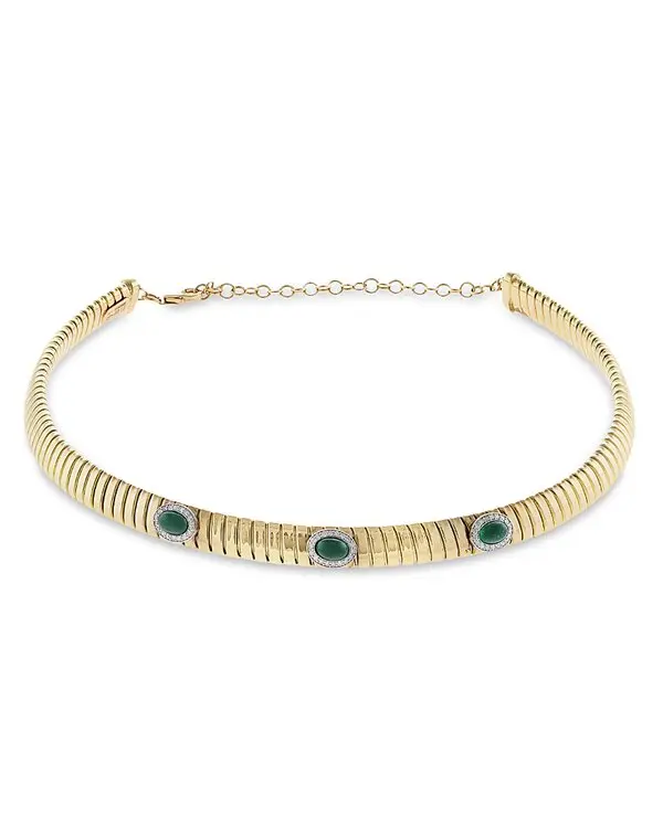 ALBERTO MILANI 18k Yellow Gold Stone & Diamond Tubogas Collar Necklace - Emerald/gold