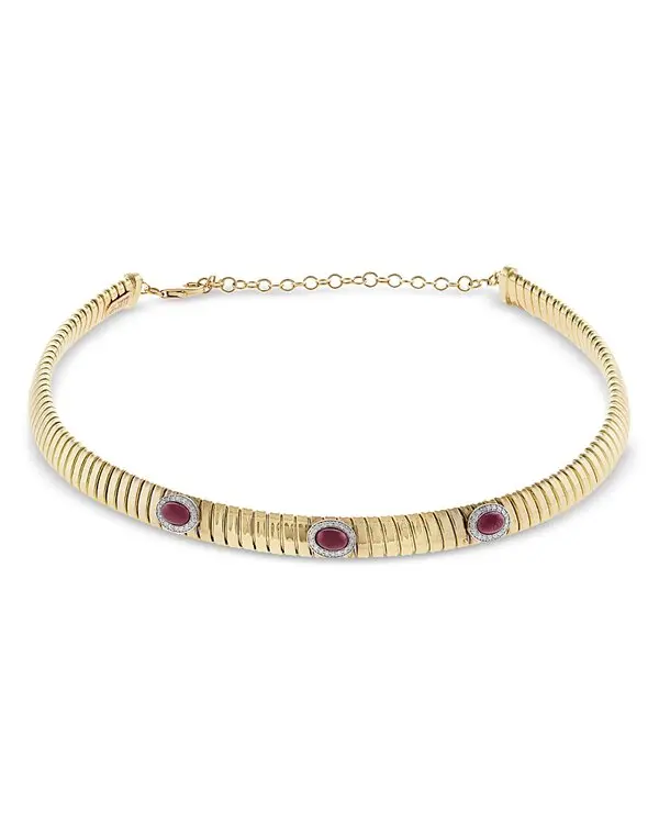 ALBERTO MILANI 18k Yellow Gold Stone & Diamond Tubogas Collar Necklace - Ruby/gold