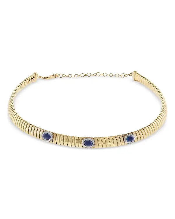ALBERTO MILANI 18k Yellow Gold Stone & Diamond Tubogas Collar Necklace - Sapphire/gold