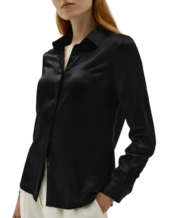 Lilysilk Basic Concealed Placket Silk Shirt - Black