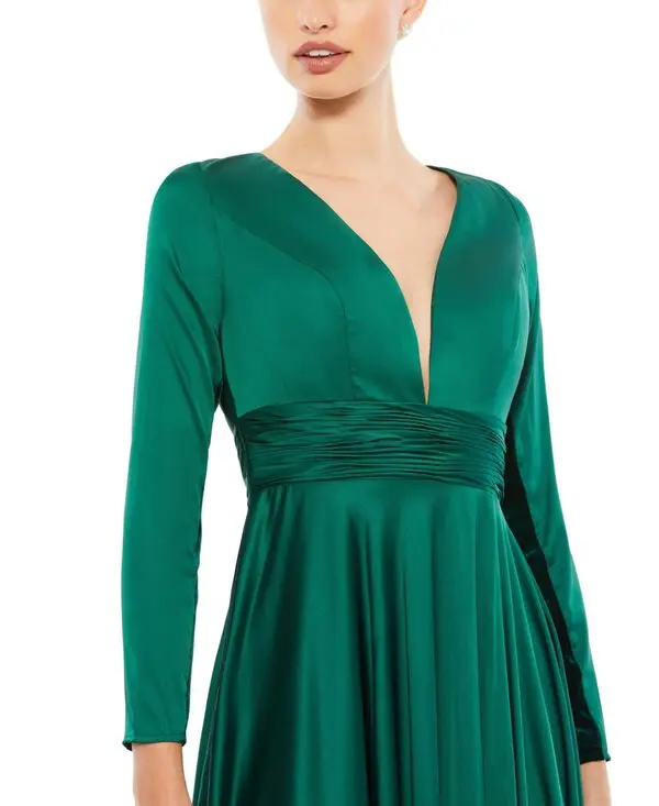 Mac Duggal Long Sleeve A-line Gown - Emerald