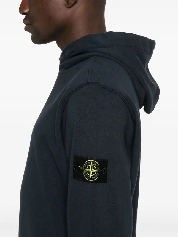 Stone Island Hooded Sweatshirt With Compass Appliqu - Blue