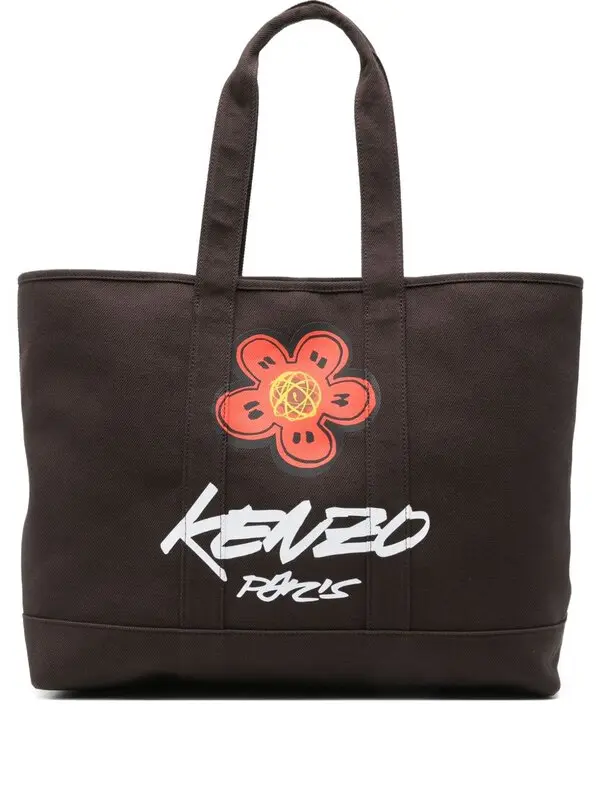 Kenzo Logo Cotton Tote Bag - Brown