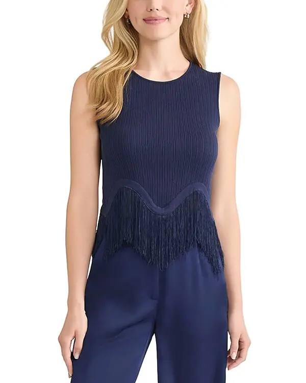 Misook Fringe Hem Ribbed Knit Tank - Moonlit Navy
