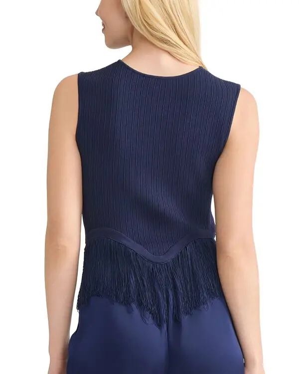 Misook Fringe Hem Ribbed Knit Tank - Moonlit Navy