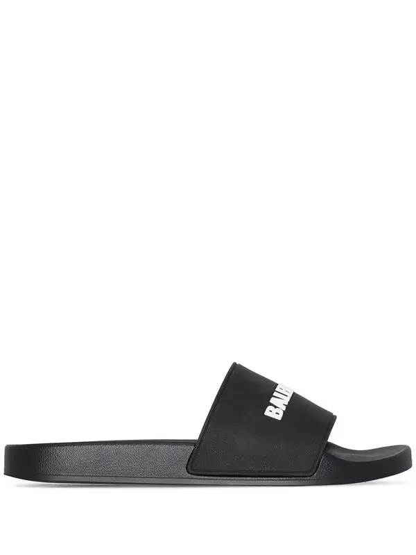 Balenciaga Pool Slide With Embossed Logo - Black