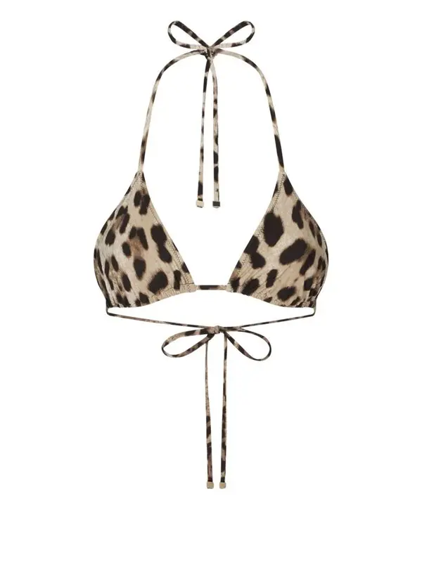 Dolce & Gabbana Leopard Print Triangle Bikini Top - Brown