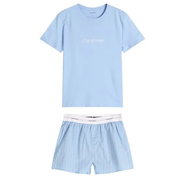 Calvin Klein Cotton Poplin Pyjama Set - Frozen Fjiord/trail Stripe