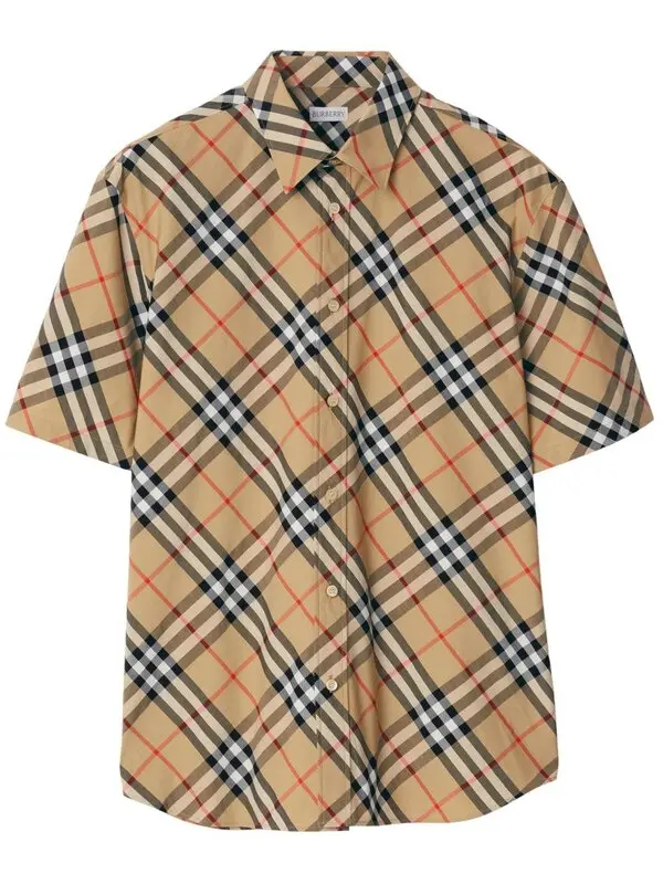 Burberry Check Print Short Sleeves - Beige