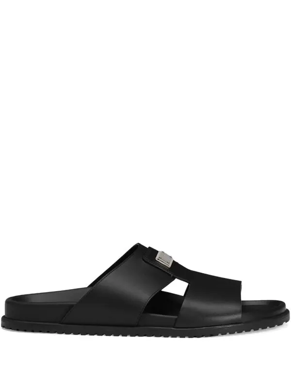 Dolce & Gabbana Leather Sandal With Logo - Black