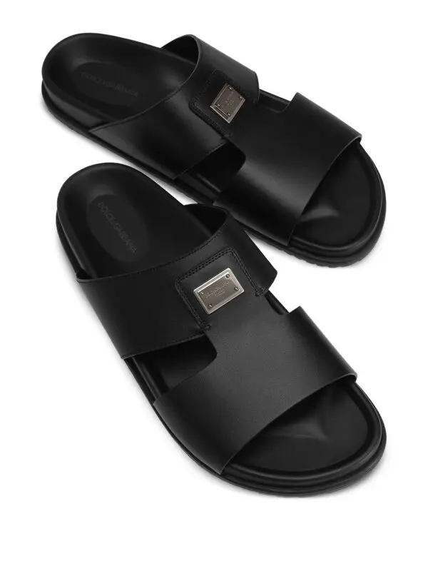 Dolce & Gabbana Leather Sandal With Logo - Black