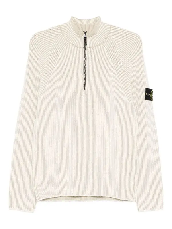 Stone Island Zip-up Sweater - White