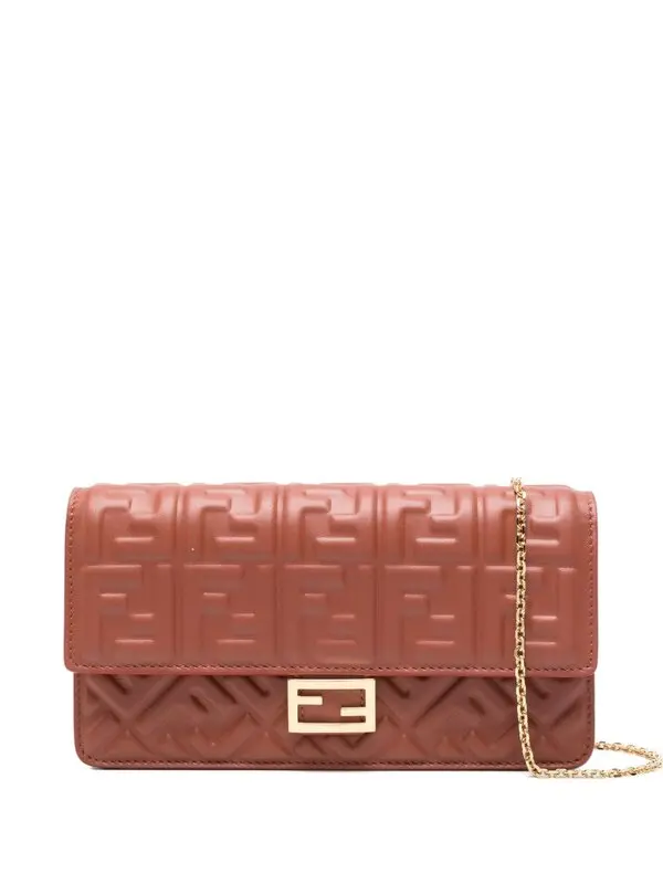 Fendi Baguette Leather Wallet On Chain - Brown