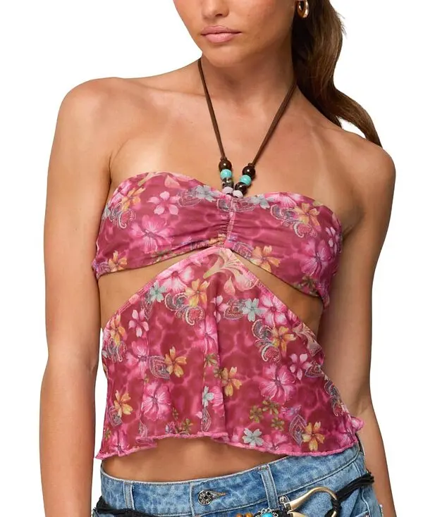 EDIKTED Floral Cut Out Halter Top