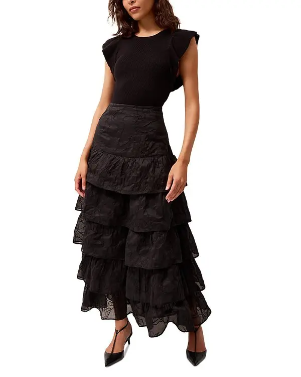 MARIE OLIVER Rory Flutter Sleeve Ribbed Top - Black
