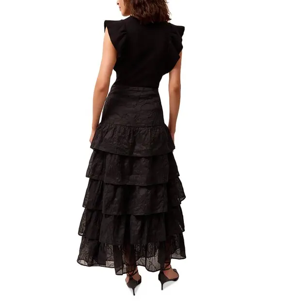 MARIE OLIVER Rory Flutter Sleeve Ribbed Top - Black