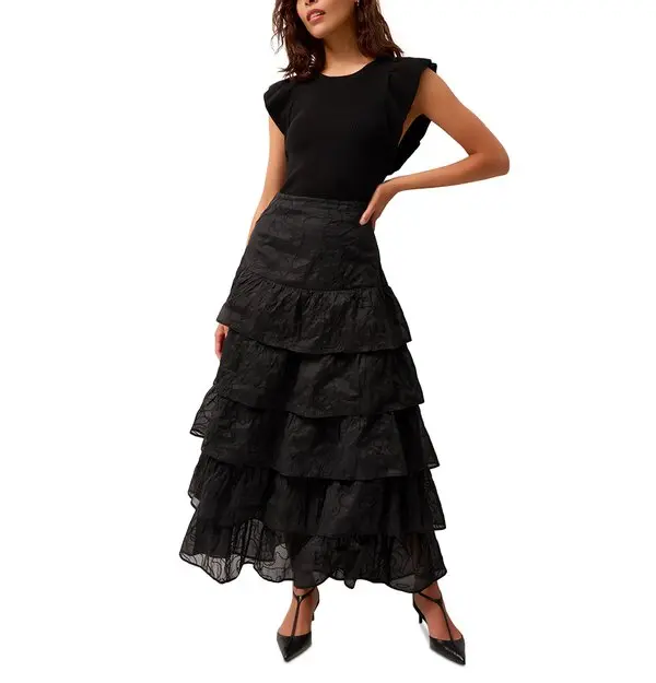 MARIE OLIVER Rory Flutter Sleeve Ribbed Top - Black