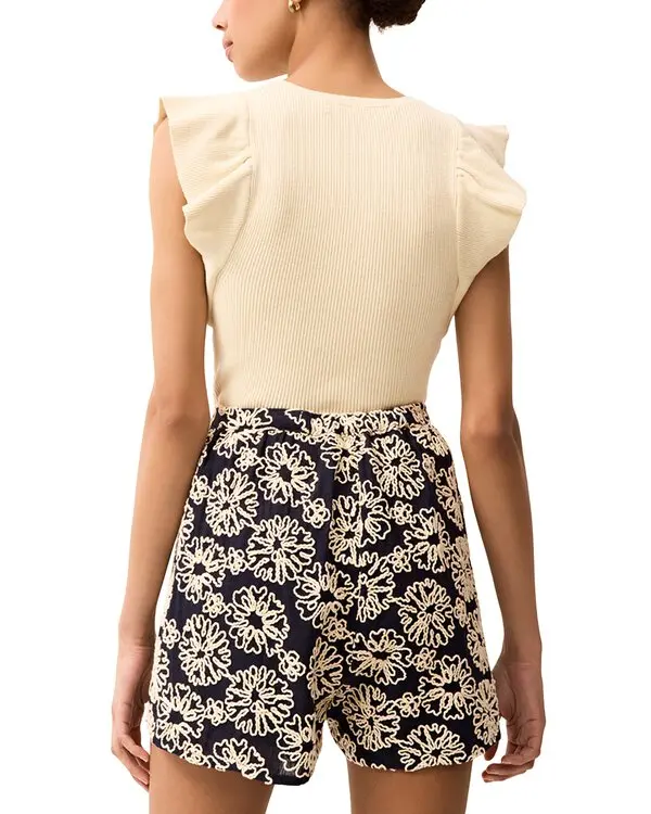 MARIE OLIVER Rory Flutter Sleeve Ribbed Top - Macadamia