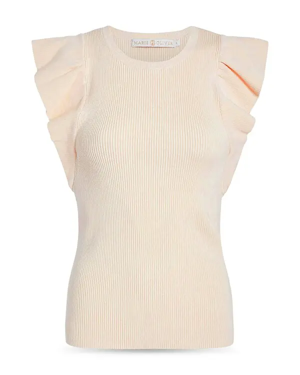 MARIE OLIVER Rory Flutter Sleeve Ribbed Top - Macadamia