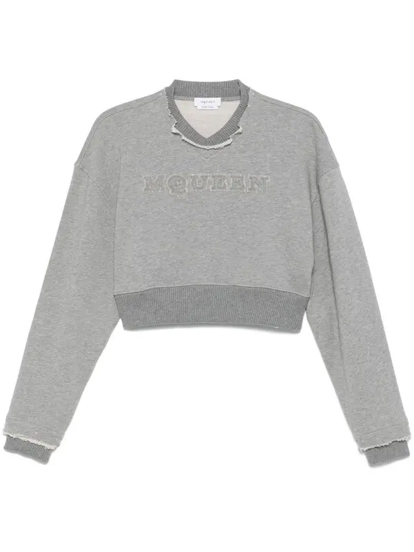 Alexander McQueen Logo Cotton Cropped Sweatshirt - Grey