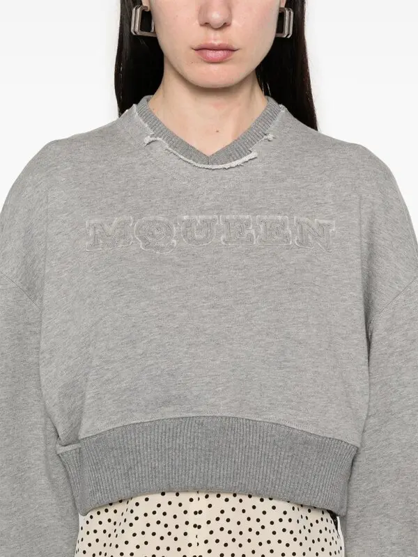 Alexander McQueen Logo Cotton Cropped Sweatshirt - Grey