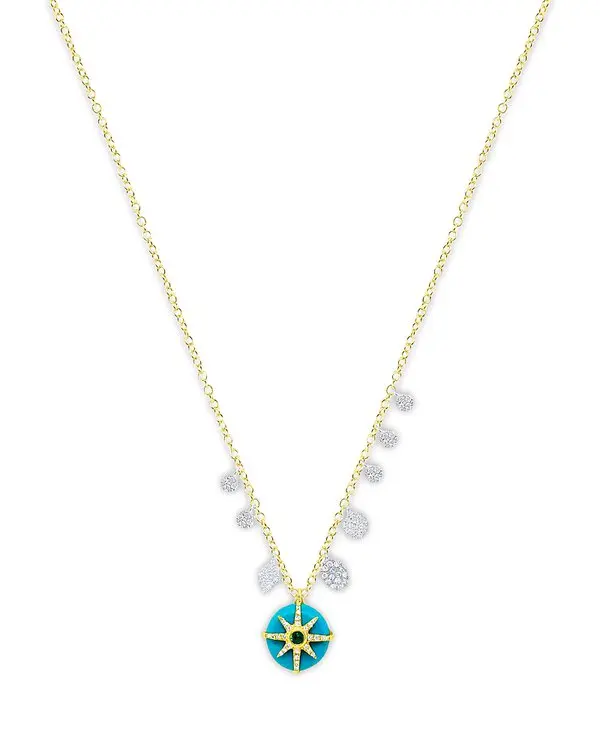 Meira T 14k White & Yellow Turquoise, Emerald, & Diamond Dangle Pendant Necklace - Gold