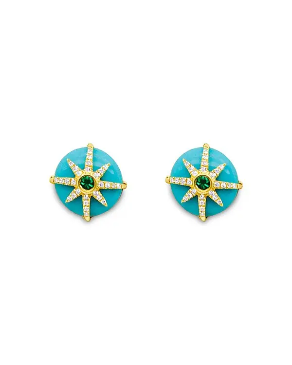 Meira T 14k Yellow Gold Turquoise, Emerald, And Diamond Stud Earrings - Blue