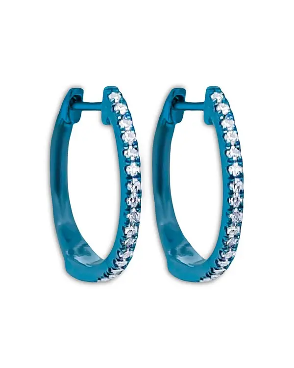 Meira T Rhodium Plated Silver Diamond Hoop Earrings - Blue