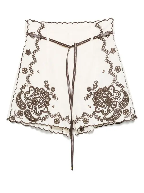 Zimmermann Ascension Embroidered Linen Shorts - White
