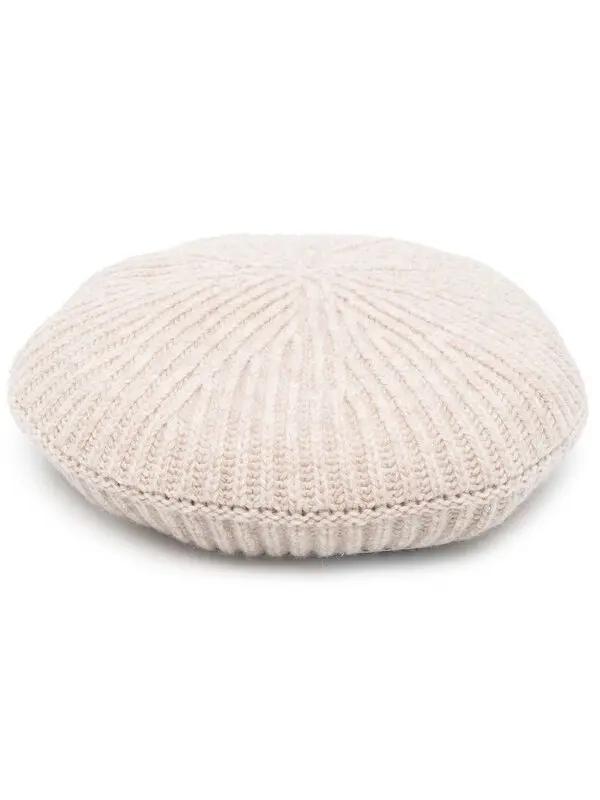 GANNI Ribbed Wool Hat - Beige