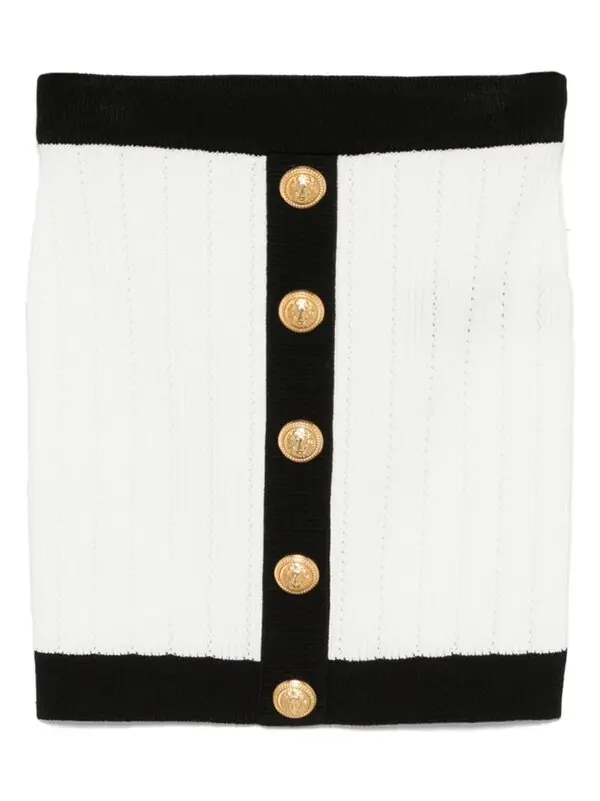 Balmain Knitted Buttoned Mini Skirt - White