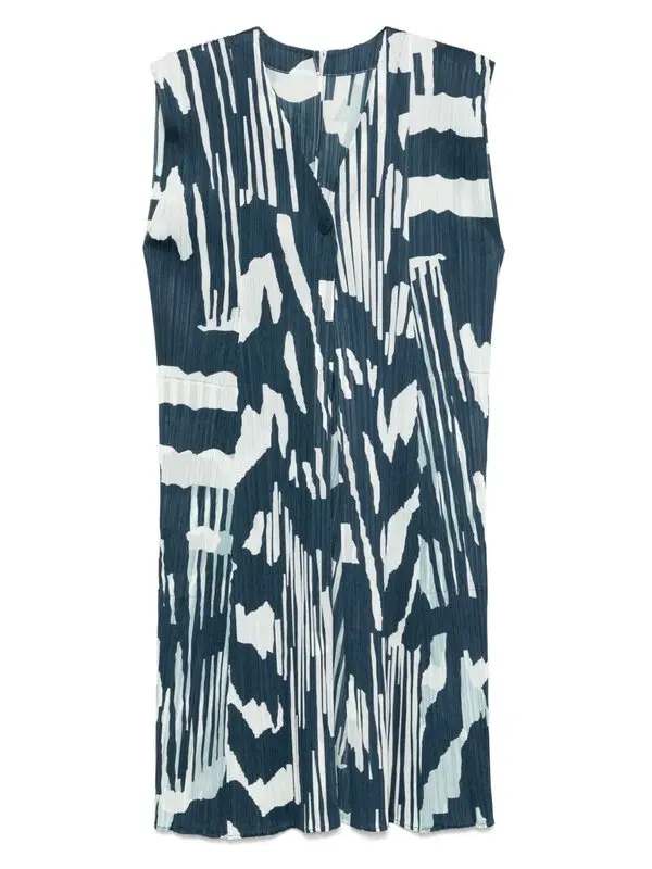 Issey Miyake Printed Pleated Vest - Blue