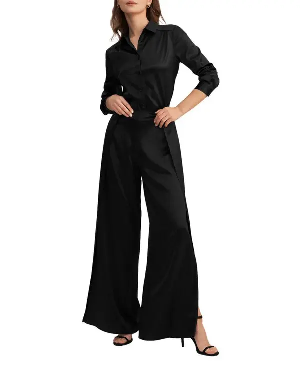 Lilysilk Long Sleeve Collared Silk Blouse - Black