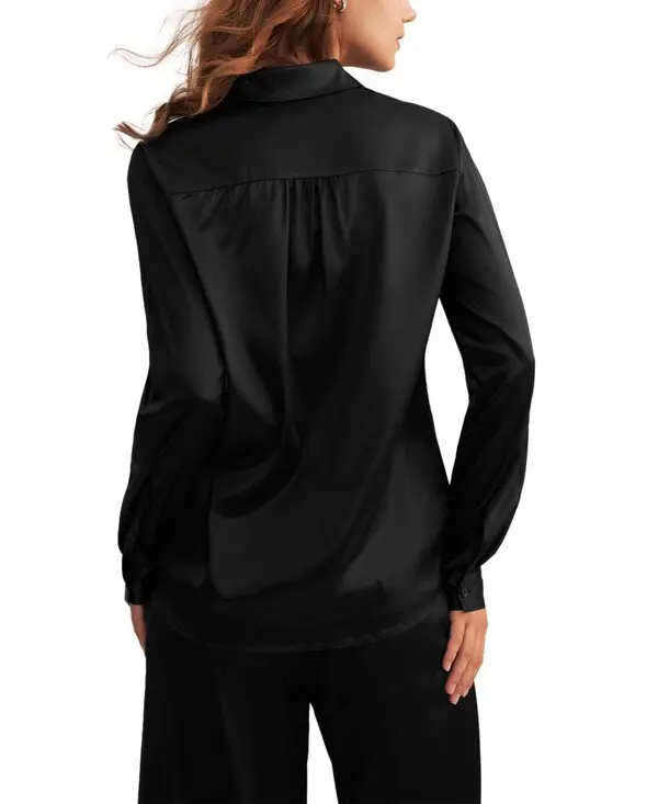 Lilysilk Long Sleeve Collared Silk Blouse - Black