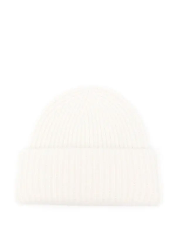 Soft Goat Cashmere Ribbed Beanie - White