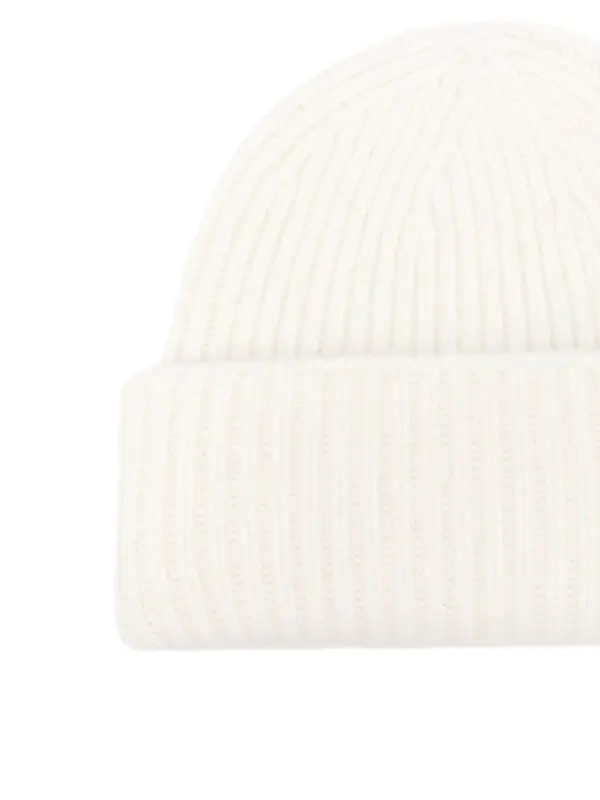 Soft Goat Cashmere Ribbed Beanie - White