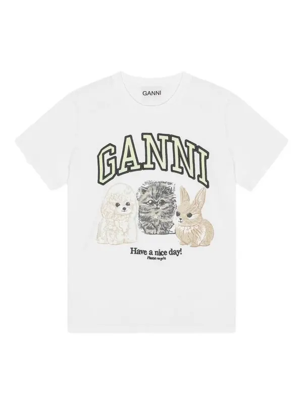 GANNI Animals Organic Cotton T-shirt - White