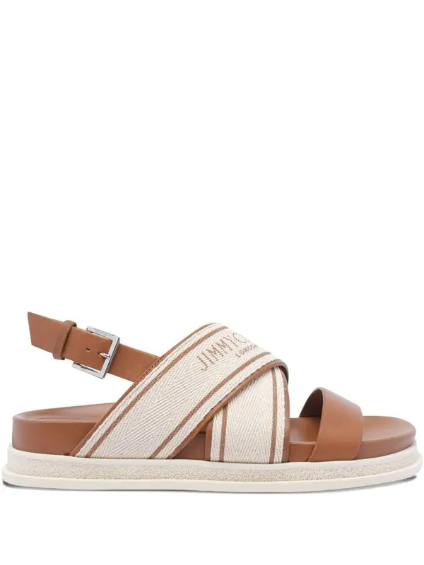 JIMMY CHOO Joa Flat Canvas Sandals - Brown