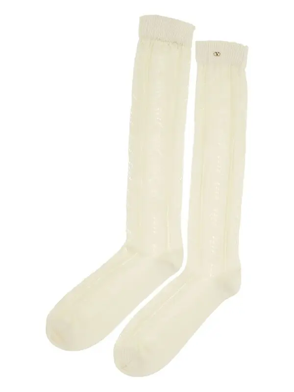 Valentino Garavani V Gold Cotton Socks - White