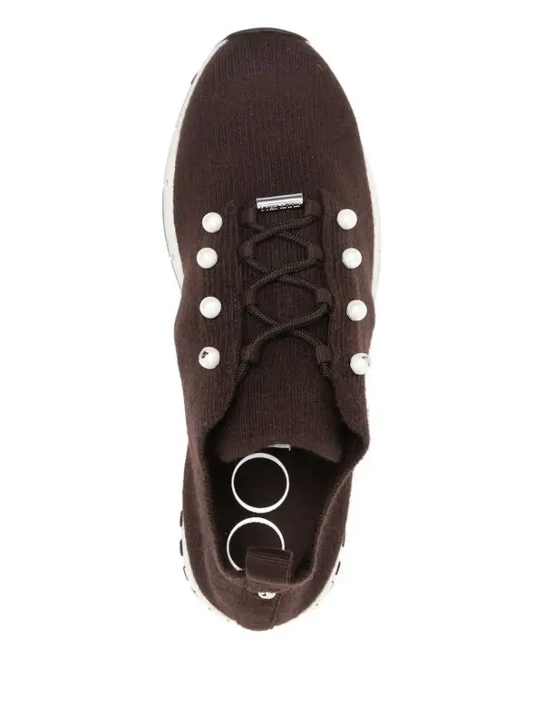 JIMMY CHOO Veles Pearl Embellished Sneakers - Brown